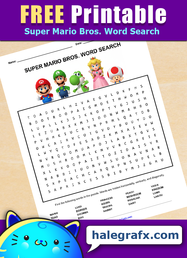 FREE Printable Super Mario Bros. Word Search